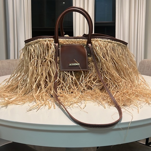 Bags | Jacquemus Le Panier Soil Raphia Frayed Straw Beach Bag | Poshmark